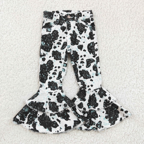 Country Journey Boutique | Bottoms | Girls Cow Print Ruffle Flare Jeans ...